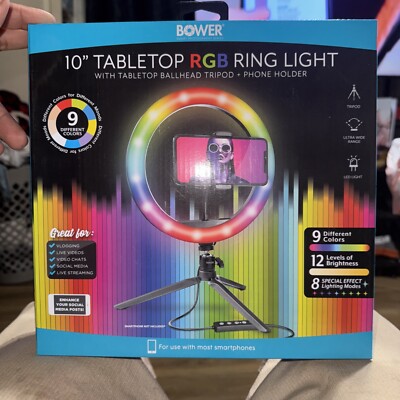 Bower RGB 10" Tabletop Selfie Ring Light - Vlog Live Streaming Social ...