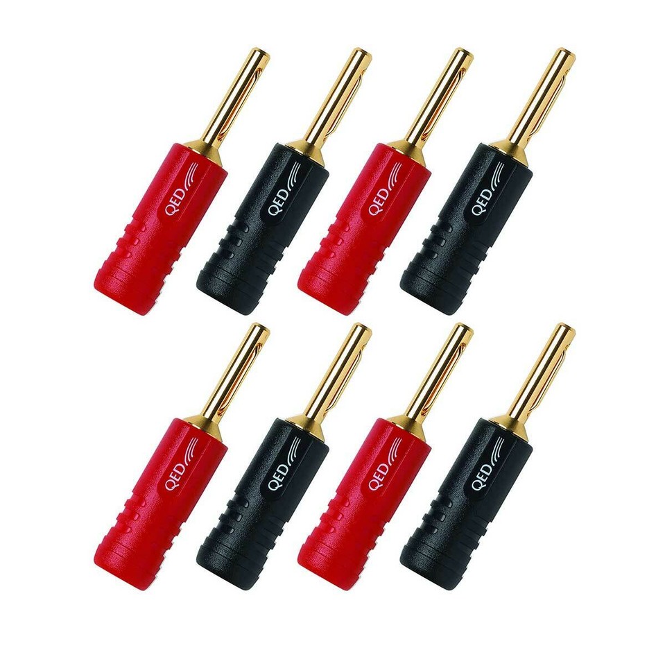 8 QED Screwloc Forte Gold Plated 4mm Banana Plugs for Speakers and ...