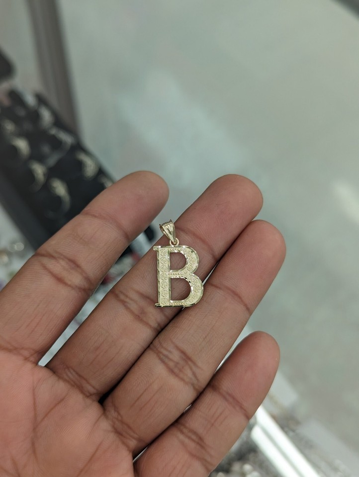 10kt Real Yellow Gold initial Letter B Pendant For Men And Women | eBay