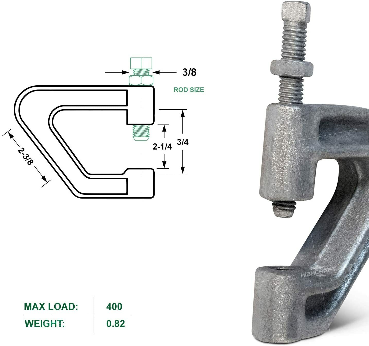 Highcraft Purlin Beam Clamp for 3/8'' Threaded Rod Electro Galvanized ...