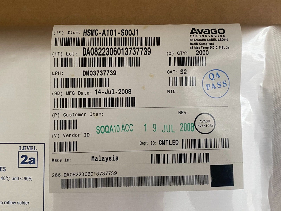 HSMC-A101-S00J1, Avago, Single Color LEDs Red Epoxy Lens 626nm 220mcd ...