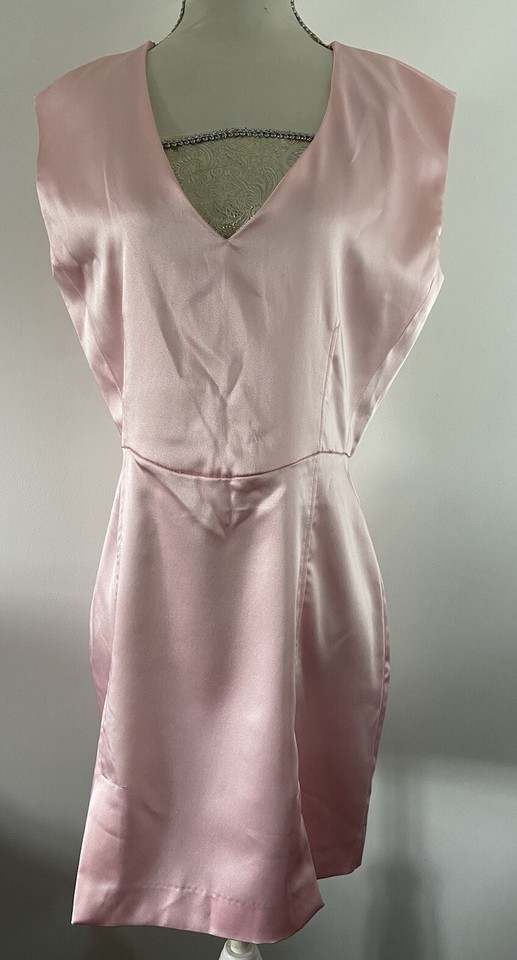 Zara Ladies Baby Pink Mini Dress Size L Formal Satin Effect V Neck ...