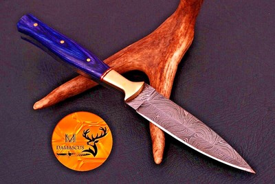 CUSTOM HANDMADE FORGED DAMASCUS STEEL BOOT KNIFE HUNTING SURVIVAL EDC ...