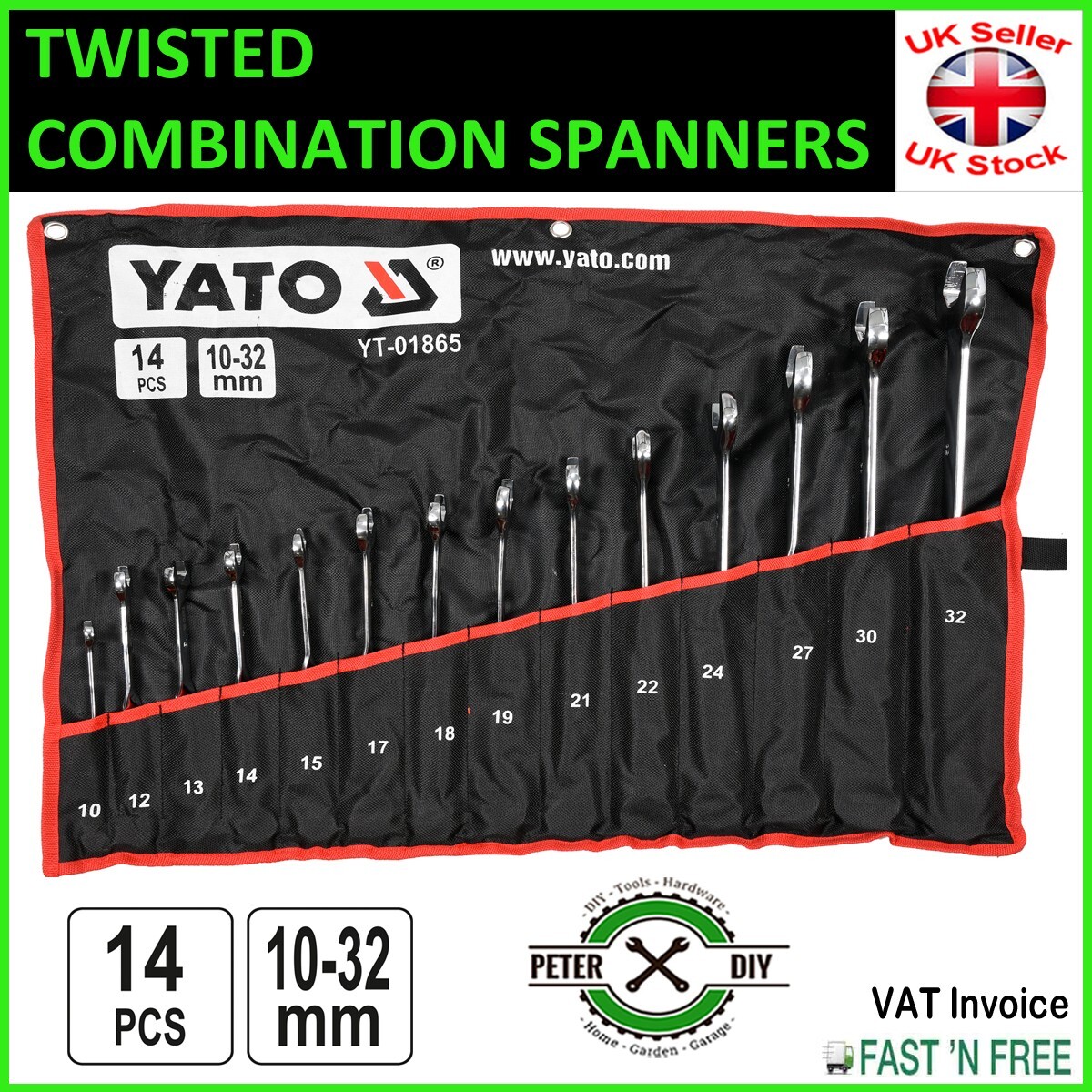 TWISTED COMBINATION SPANNERS 14 Pcs Sizes 10-32mm Spanner Yato YT-01865 ...