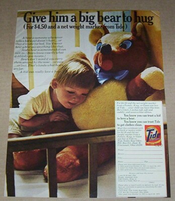 1971 print ad -TIDE Laundry soap Baby Boy big teddy bear Procter ...