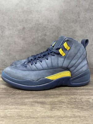 Air Jordan 12 Michigan Size 9 Mens Nike Retro Blue Suede Yellow BQ3180 ...