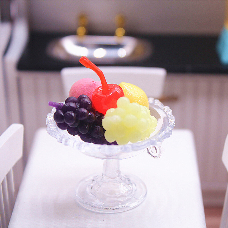 1Set Dollhouse Miniature Fruit Platter Peach Cherry Grapes W/Tray Home ...