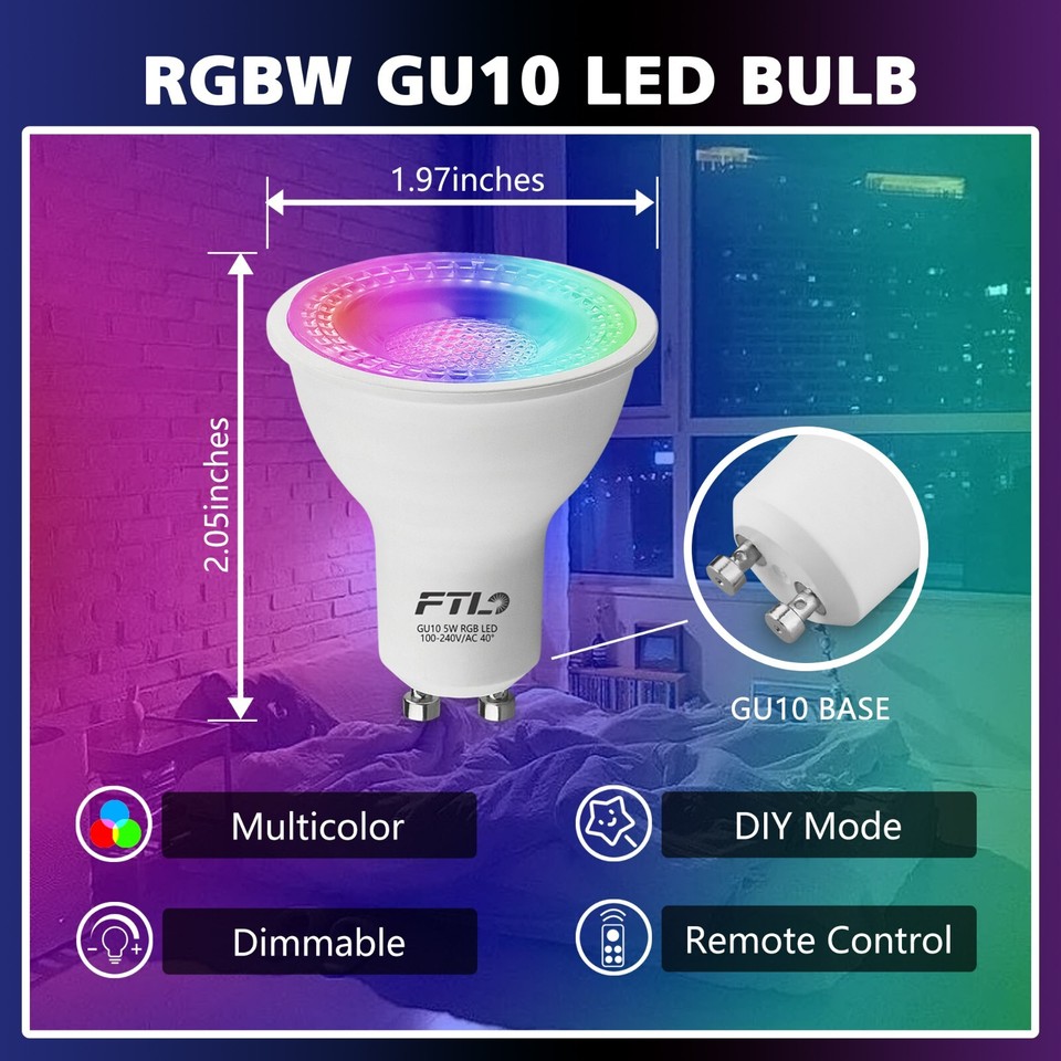 GU10 LED Bulbs Color Changing Light Bulbs with Remote Control Dimmable ...
