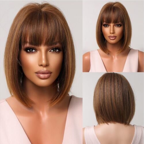 POP Women Short Wigs Brown Blonde Red Natural Human Hair Party Cosplay ...