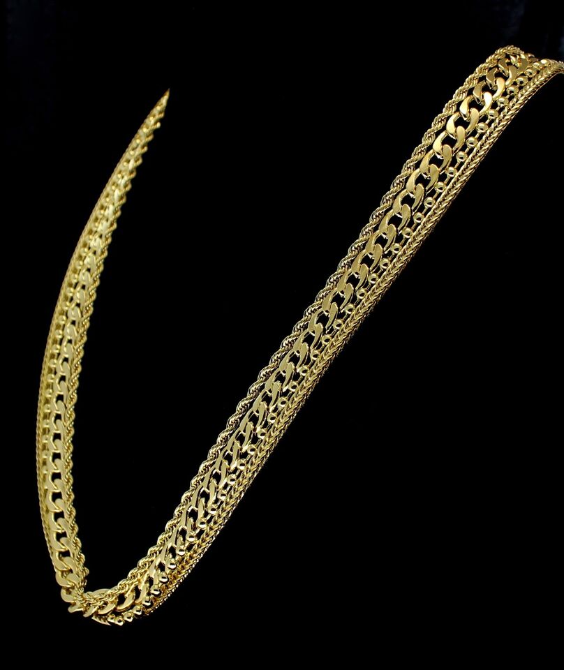 4 Chain Set 14k Gold Plated Ball Rope Franco Cuban Necklaces Hip Hop | eBay