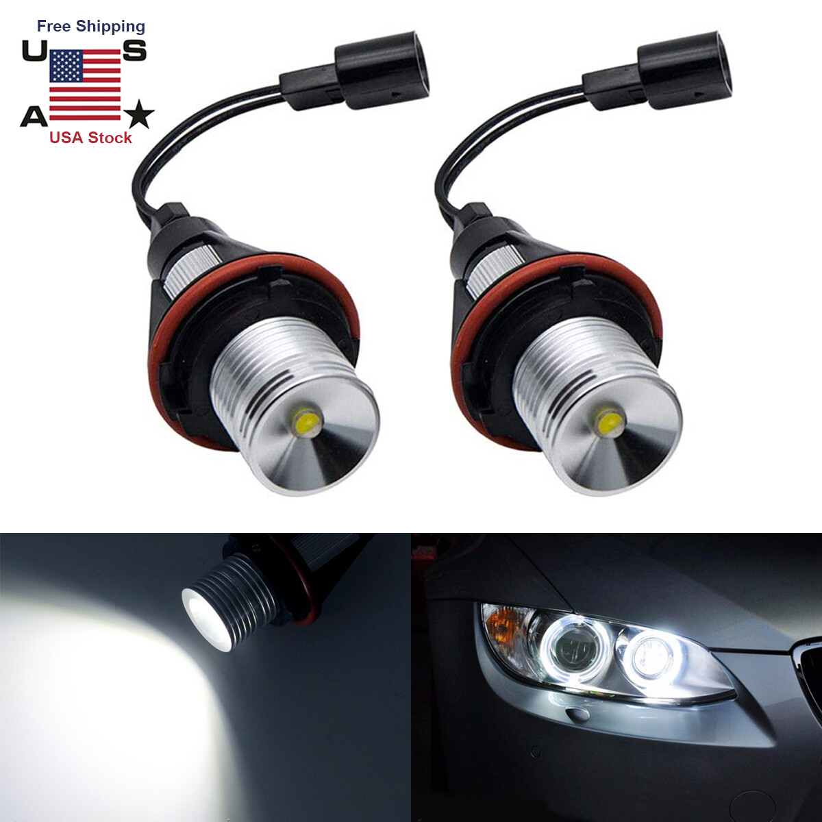 2x White LED Angel Eye Halo Ring Light Bulbs Lamp Fit For BMW E39 E53 ...