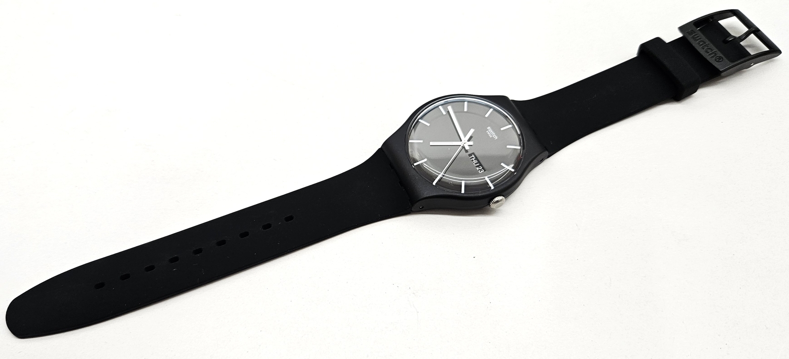 Swatch Mono Black 41mm Black Plastic Case with Black Silicone Band, Men ...