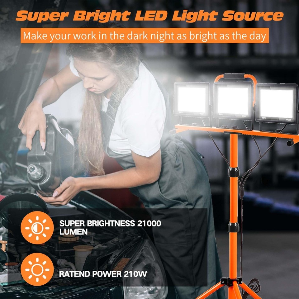 21000 Lumen Work Lights with Stand, 3 Adjustable Head LED Work Light ...