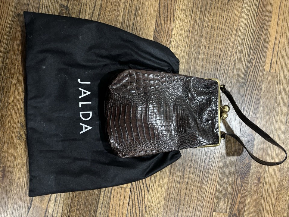 Jalda Brown Animal Print Top Handle Bag Textured Gold Hardware Dust Bag ...