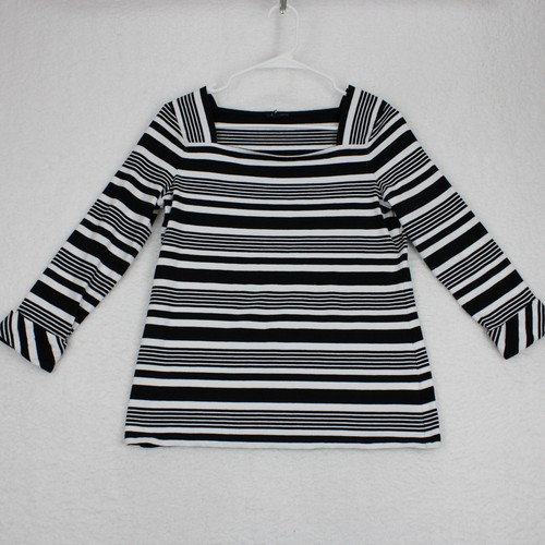 Talbots Knit Top Blouse Women's Size XS Striped Black & White Square Neck | eBay