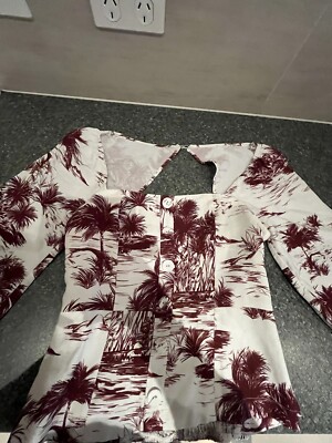 SHEIKE White Burgundy Palm Theme Top Blouse Size 10 | eBay Australia
