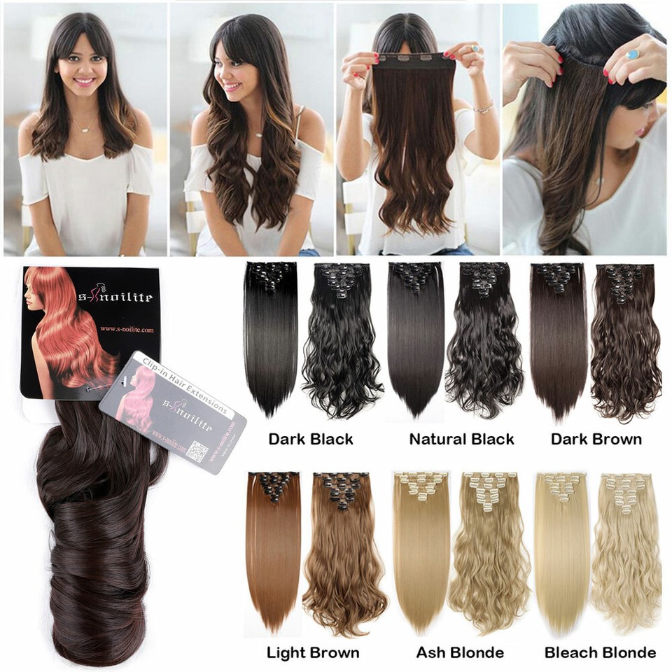 100% Natural 8 Pieces Clip In Hair Extensions Full Head Real Long Thick ...