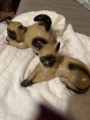 Siamese cats, figurines, pair of cats, Brazilian pottery, cat statues ...