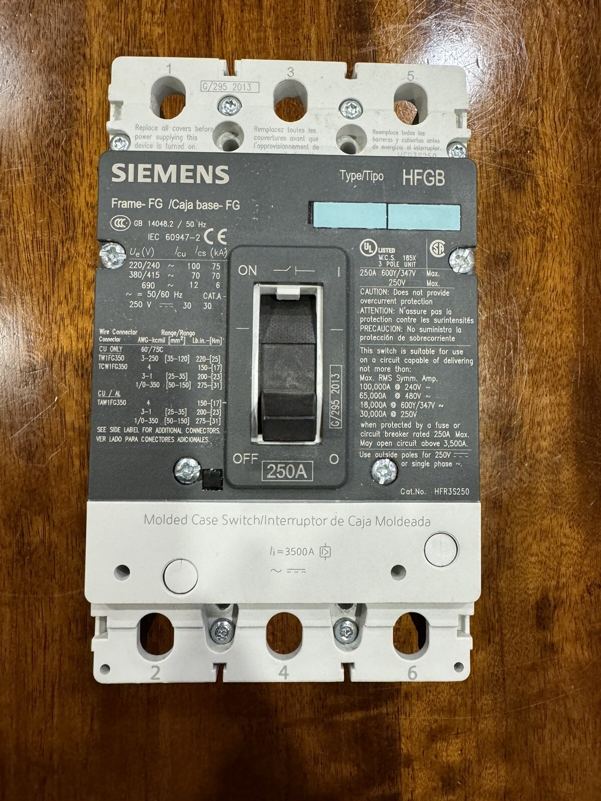 Siemens A/C Breaker Type HFGB 250 Amp 3VL3125-3RR30-0AAO | eBay