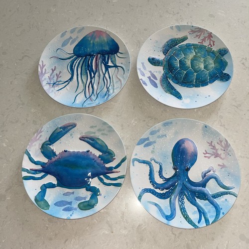 Pier 1 Imports Set 4 Melamine Plates 9" Lunch Salad Assorted Sea Life ...