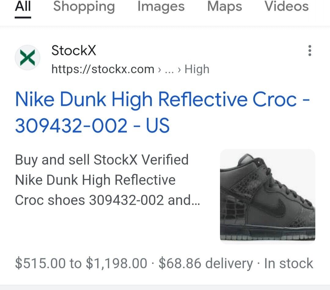 VNDS Men's Nike Dunk High Reflective Croc Dark-Grey Size 8.5 VNDS Men's Nike Dunk High Reflective Croc Dark-Grey Size 8.5