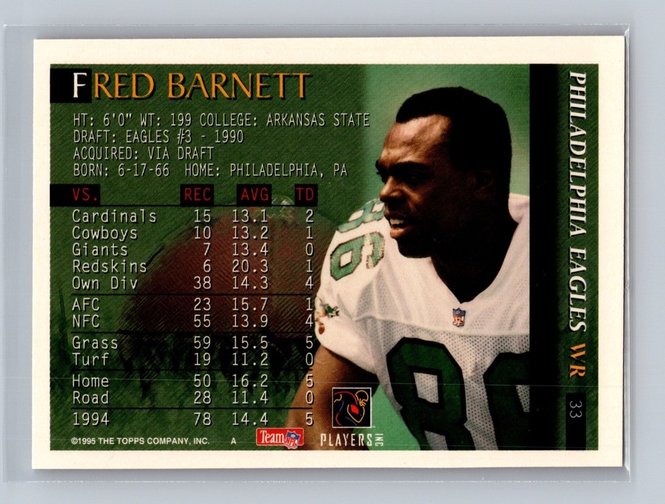 Fred Barnett Philadelphia Eagles #33 1995 Bowman Topps Football | eBay
