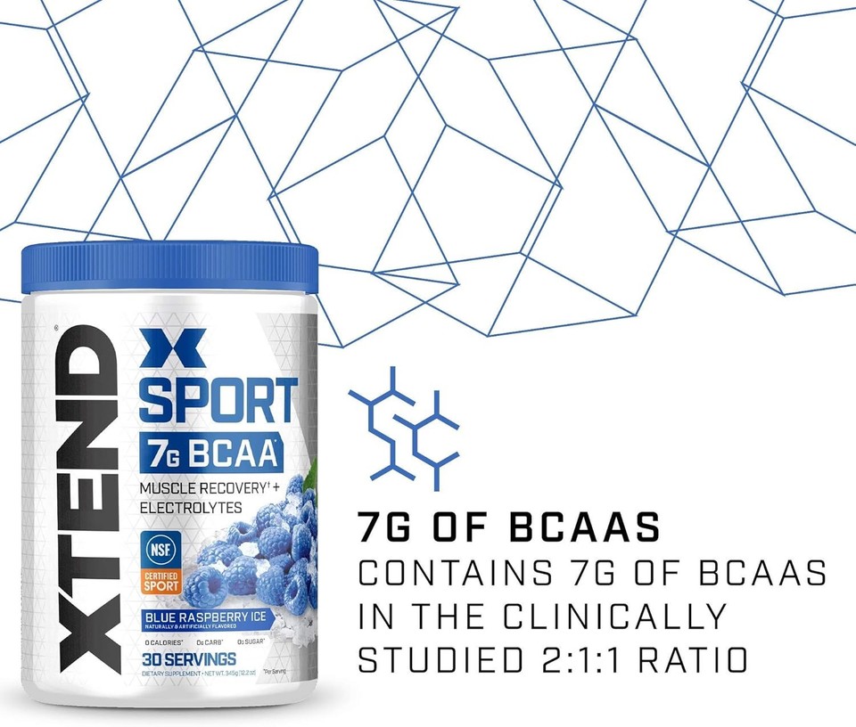 XTEND Sport BCAA Powder Blue Raspberry Ice - Electrolyte Powder for ...
