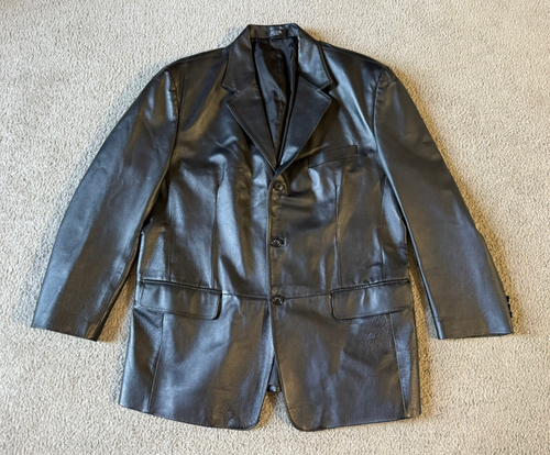 J. Ferrar Men's Black Leather 3 Button Sport Coat Blazer - Size Large ...