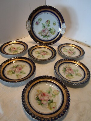 Antique IPF GERMAN PORCELAIN 7 Pc. set Cake dessert server and plates ...