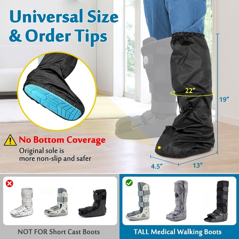 Black Waterproof Orthopedic Walking Boot Cover Zipper Design Universal ...