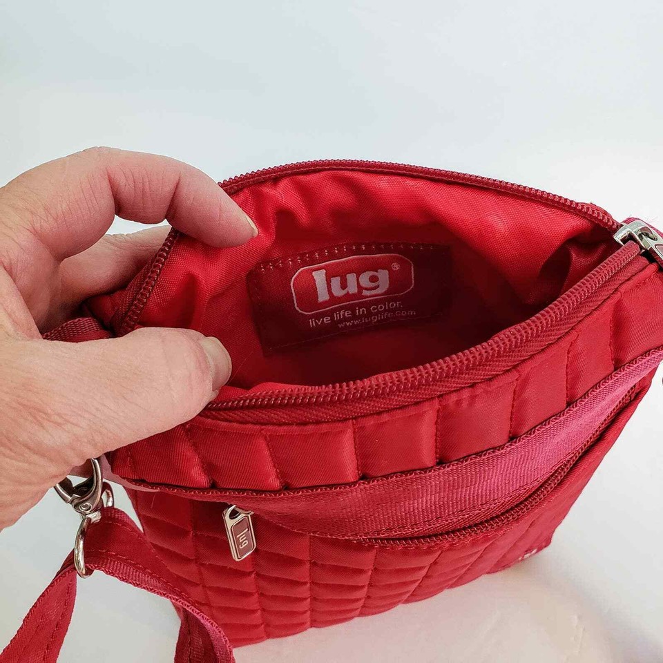 LUG Quilted Crossbody Bag Red Nylon Travel RFID Handbag Shoulder Purse ...