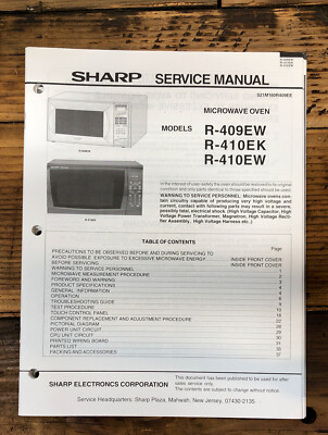 Sharp R-409EW -410EK -410EW Microwave Service Manual *Original* | eBay