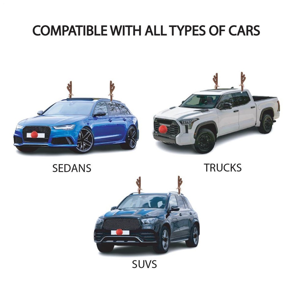 Car Reindeer Antlers & Nose Decorations, Christmas Antlers Car Kit with ...