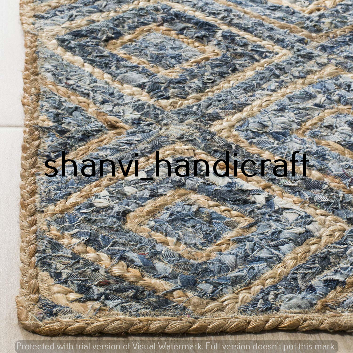Handmade Rag Rug Braided Jute Runner Rug Bohemian 2x10 Feet Jute Denim ...