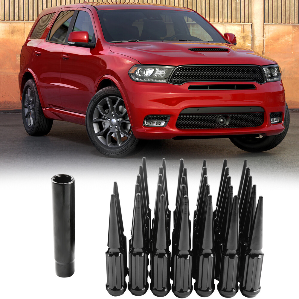 24* Black Spike Lug Nuts 14 x 1.5 4.4" Tall&Key For Dodge Durango SRT ...