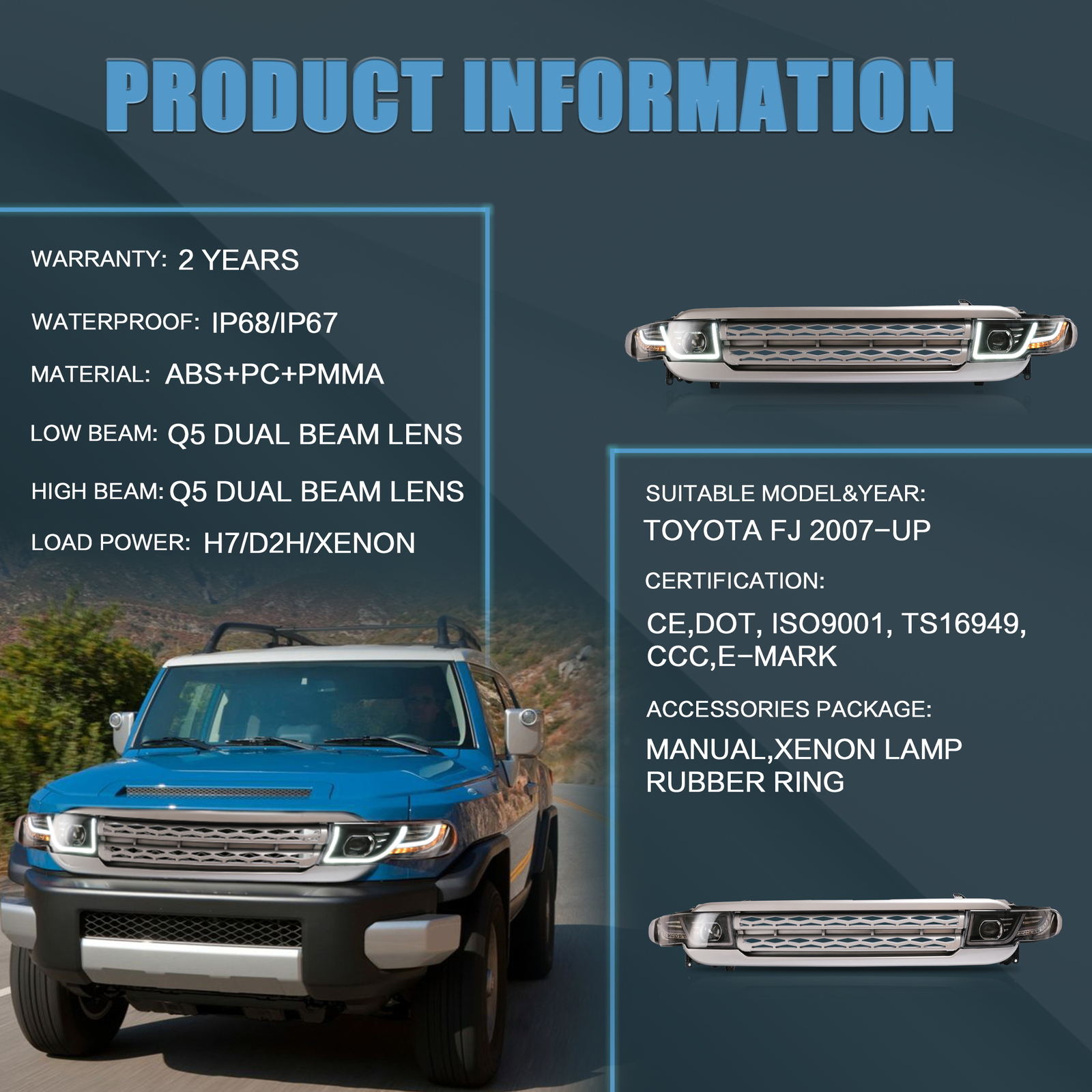 VLAND LED Headlights +Tail Lights + Grille A Set For 2007-2015 Toyota ...