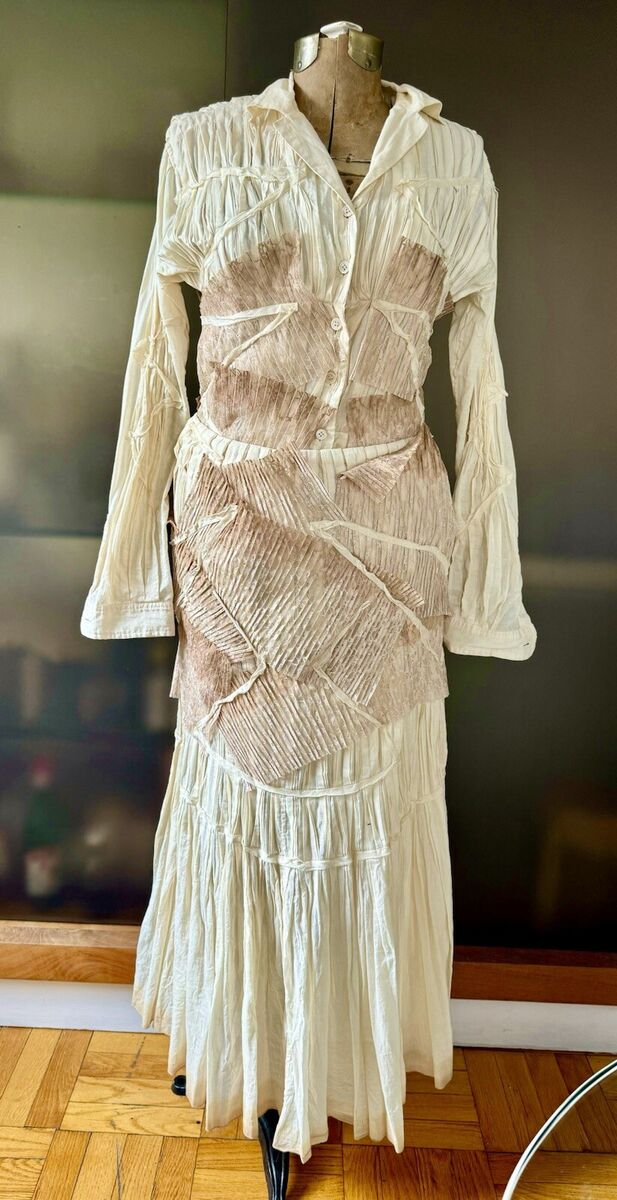 Rare vtg Issey Miyake origami dress 2pc beige ombre,cotton Rare vtg Issey Miyake origami dress 2pc beige ombre,cotton
