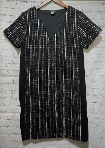 Venus V Neck Boxy Shift Dress Woven Size 6 Stretch Side Panels Metallic ...