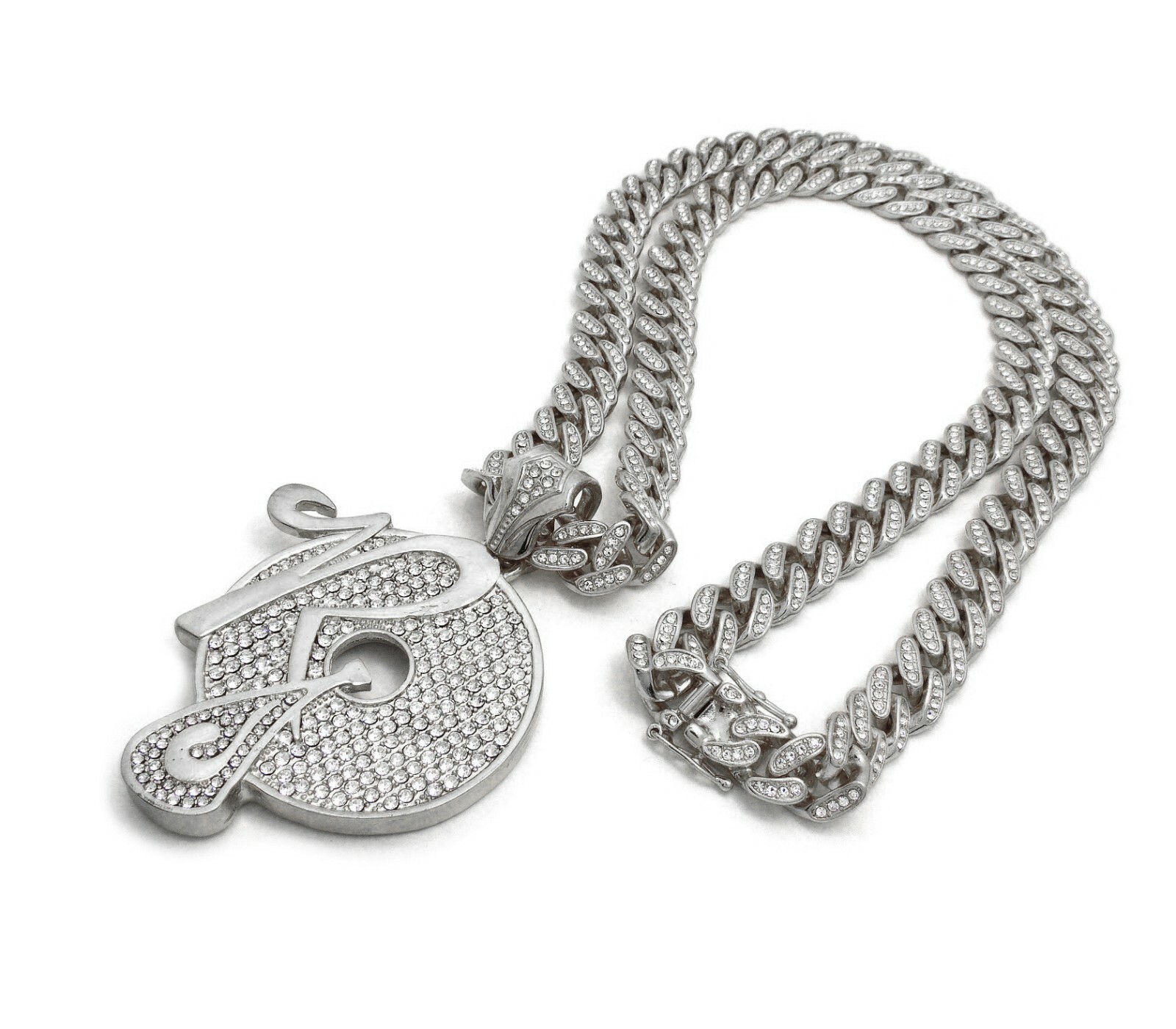 ROCAFELLA PENDANT 30" SILVER CUBAN LINK CHAIN NECKLACE HIP HOP RAPPER ...