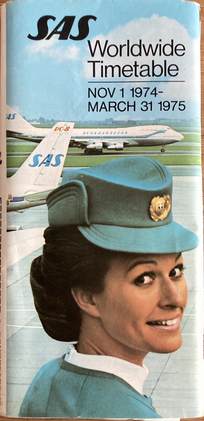 SAS SCANDINAVIAN AIRLINES TIMETABLE 1.11.74-31.03.1975 ROUTE MAP ...