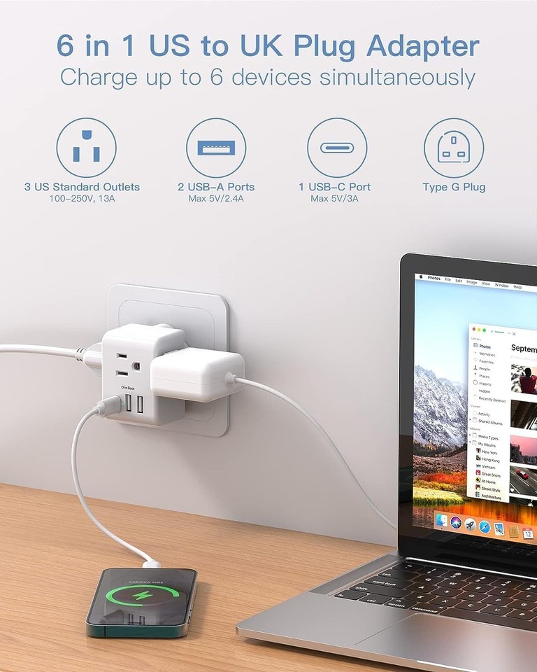 2 Pack US to UK Ireland Travel Plug Adapter, Type G Power Plug Adapter ...