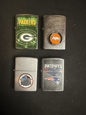 Zippo NFL LOT OF 4 LIGHTERS - PACKERS/BRONCOS/HOF/PATRIOTS - GREAT ...