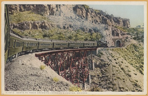 Santa Fe Train Crossing Johnson's Canyon, Arizona- Fred Harvey H-1574 ...