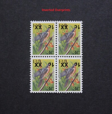 FIJI - ERROR PROVISIONAL OVERPRINT 1c/3c MNH BLK4 INVERTED OVERPRINTS ...