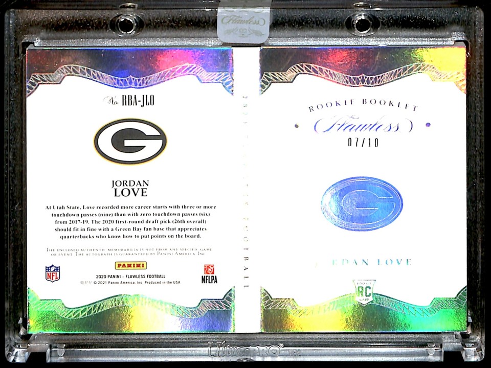 2020 Panini Flawless Rookie Auto Booklet RPA SSP /10 Jordan Love #8 ...