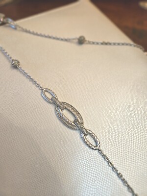 Nadri Pave Cut CZ Link Silver Long Station Chain Necklace Flaws | eBay