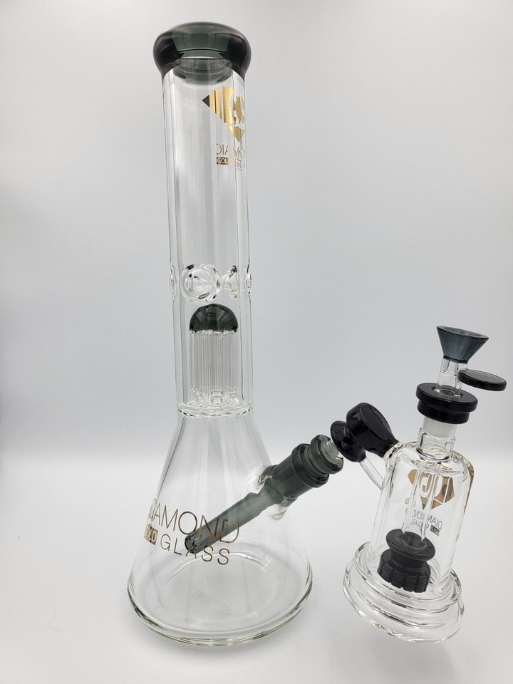 14" Diamond Glass Bong With Ashcatcher 7mm Heavy Bong W/ Multi Arm Tree ...