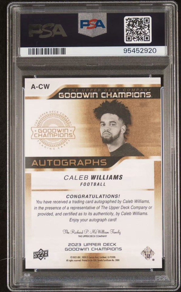 2023 Goodwin Champions Caleb Williams ROOKIE INSCRIBED AUTO 20/50 PSA9 ...