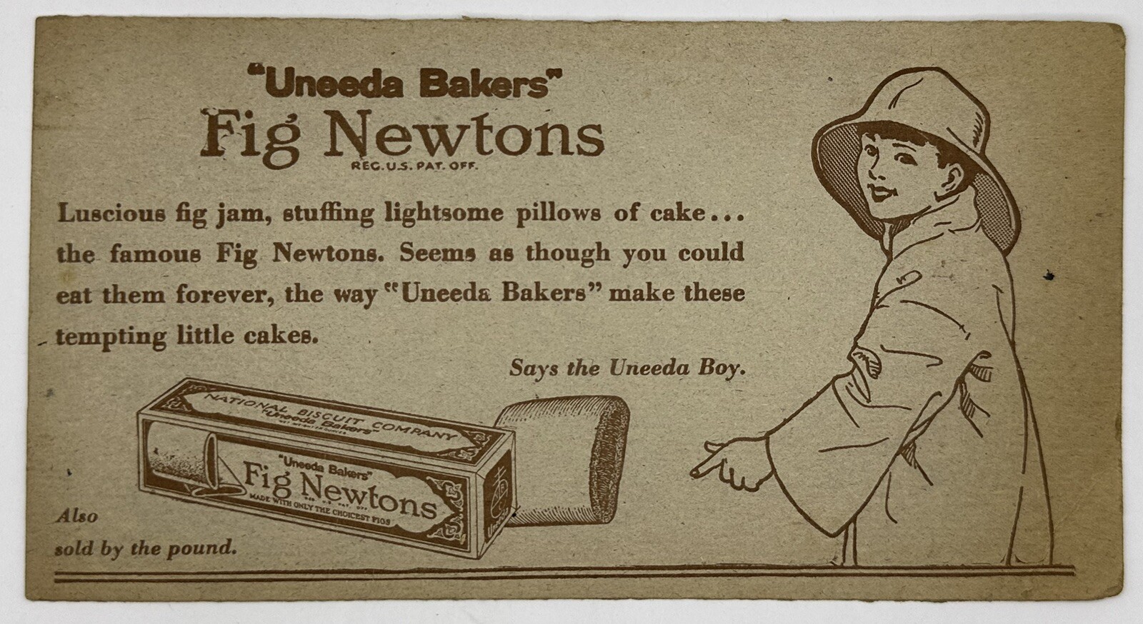 VTG Uneeda Bakers Fig Newtons Advertising Card - Ink Blotter Uneeda Boy ...