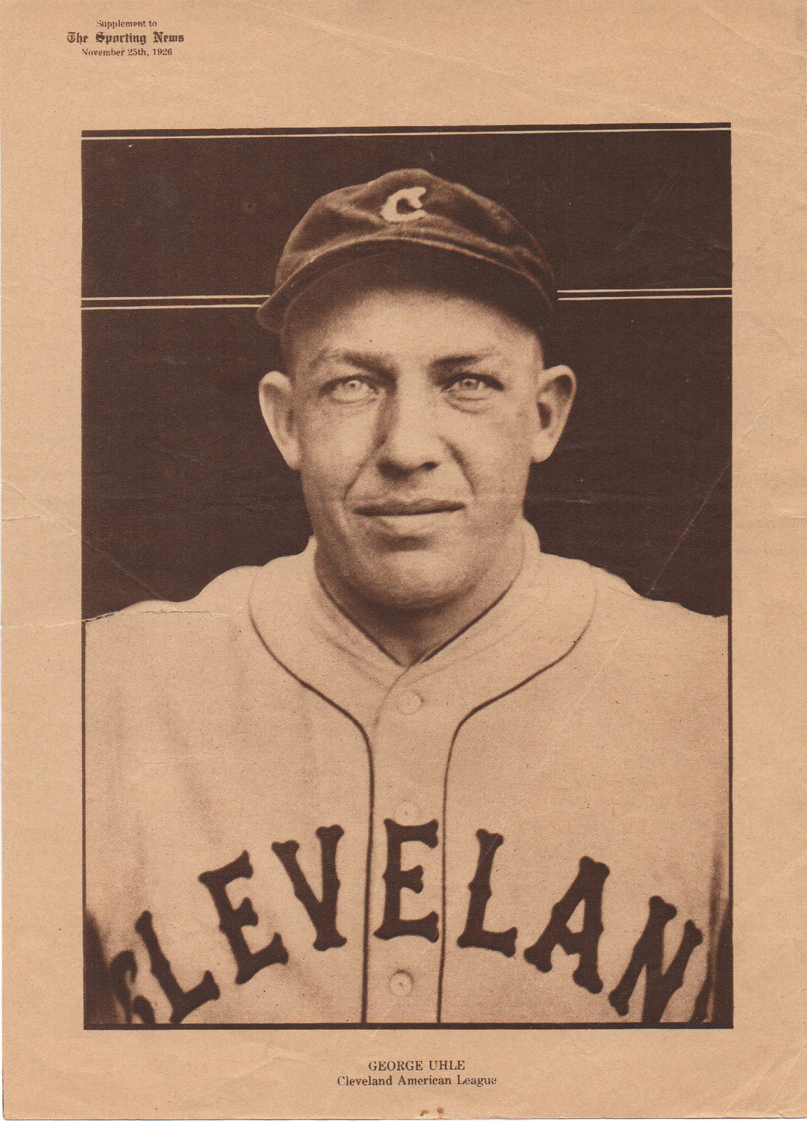 1926 Sporting News Baseball Supplement Photo of George Uhle Cleveland ...